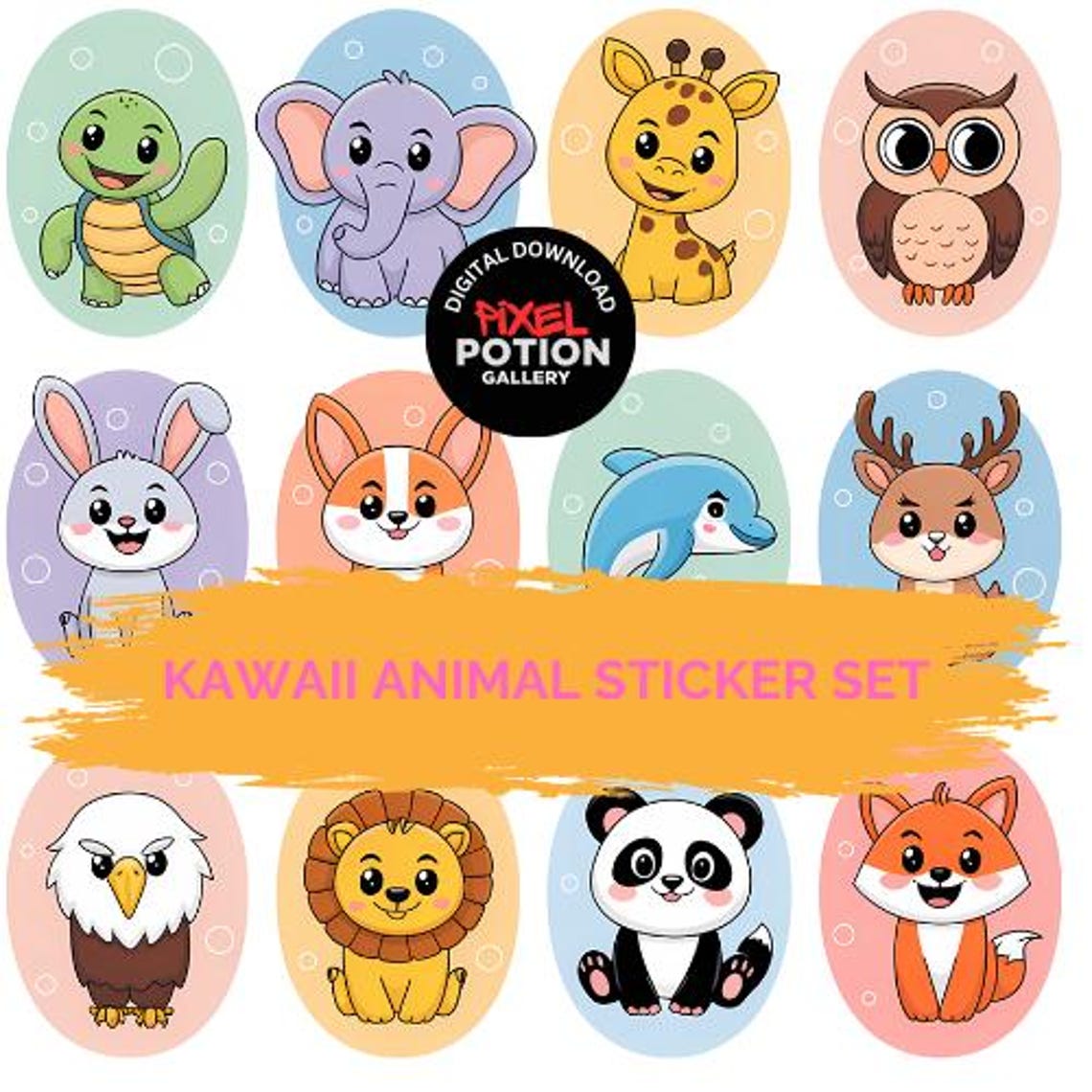 12 Cute Animal Stickers | Kawaii Animal Sticker Set | Perfect for ...