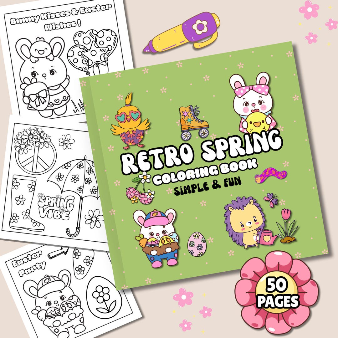 Coloring Pages for Kids and Adults Retro Spring Simple and Fun Coloring ...