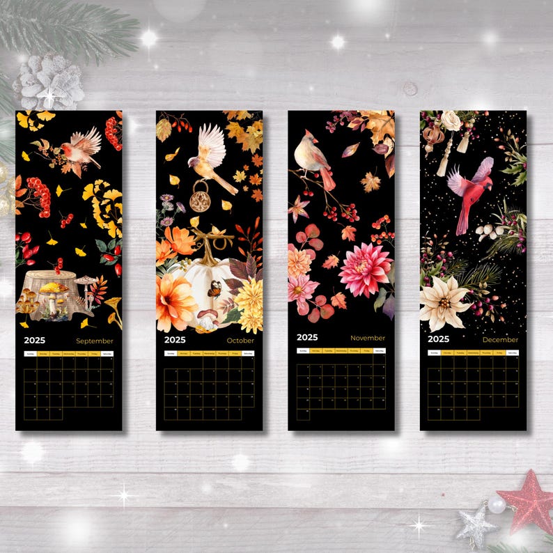 Printable Dark Forest 2025 Calendar Bookmarks Set of 12, High-quality ...