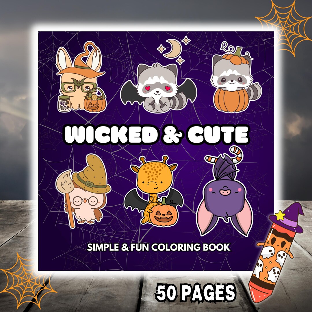 Wicked and Cute Halloween Animal Coloring Book: 50 Cute & Simple Pages ...