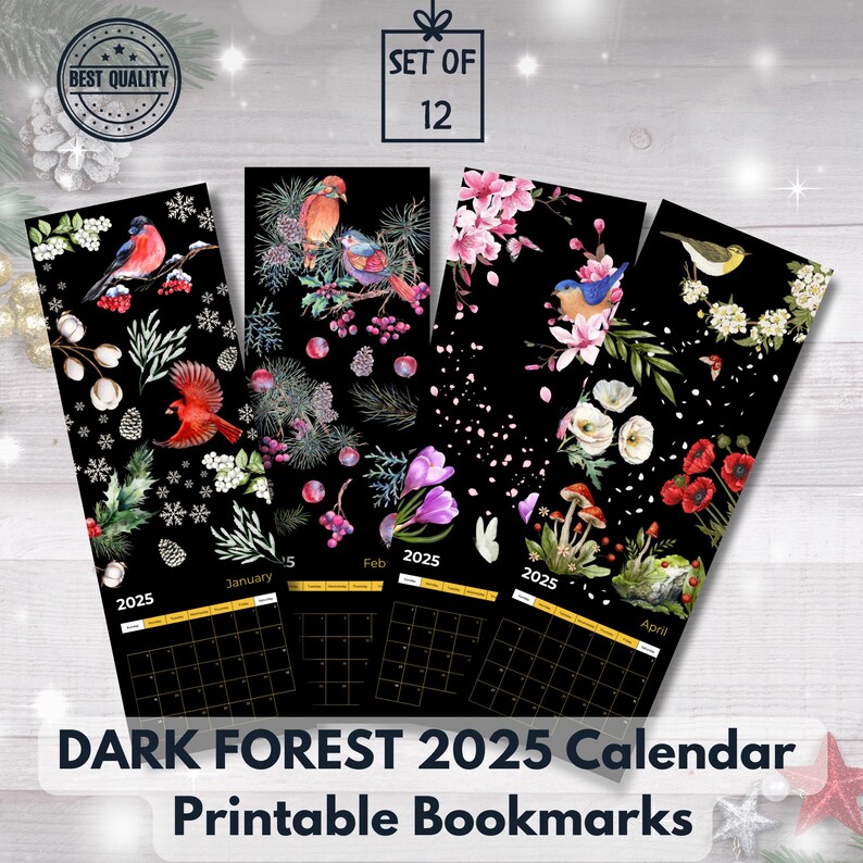 Printable Dark Forest 2025 Calendar Bookmarks Set of 12, High-quality ...