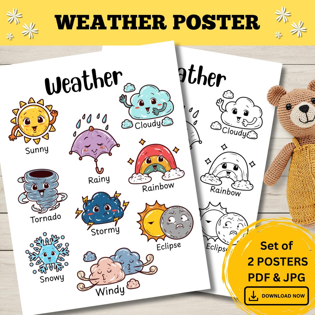 Kids Weather Poster Printable, Coloring Poster for Kids, Educational ...