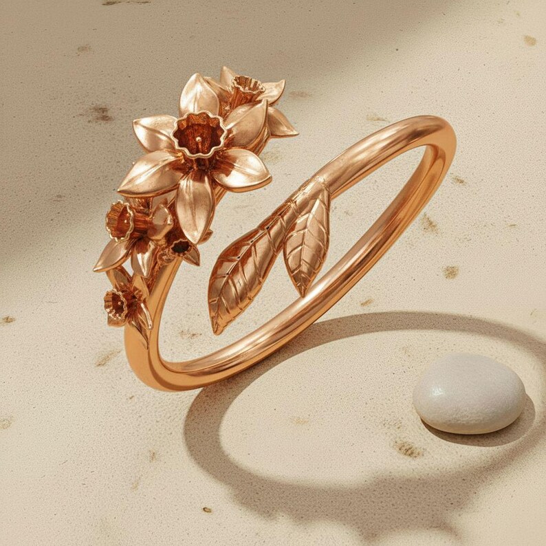 Handmade Daffodil Birth Flower Ring | 925 Sterling Silver Gold Plated ...