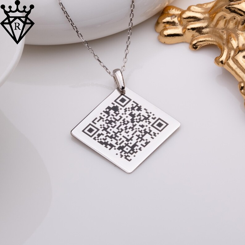 Custom QR Code Necklace: Engraved Sterling Silver Scanable Pendant - Etsy