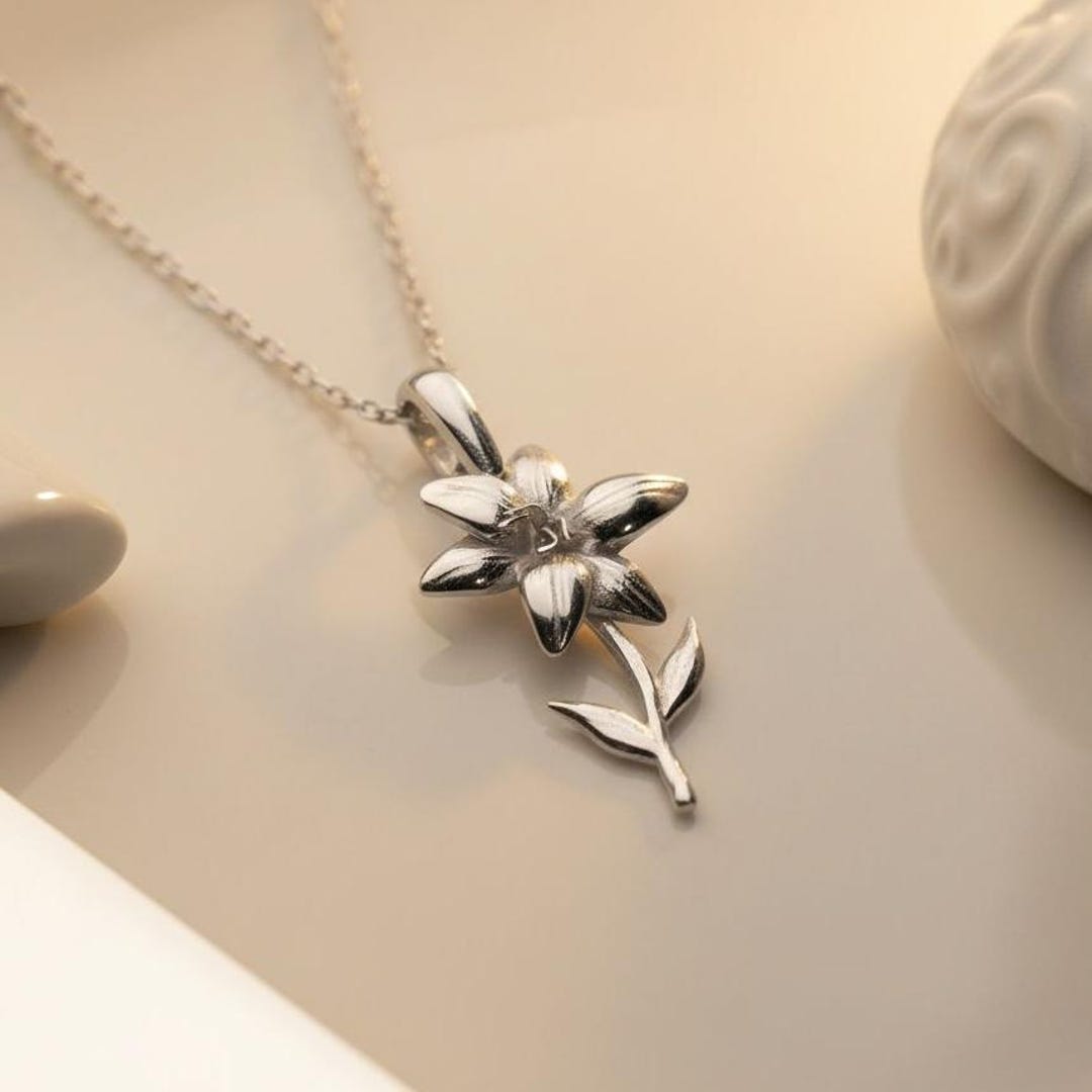 Lily Flower Necklace | 925 Sterling Silver for Women | Botanical Spring ...