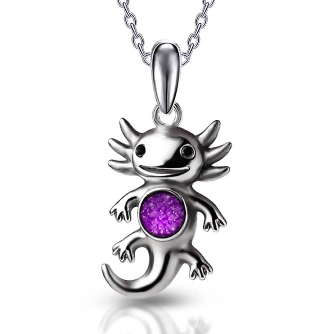Handmade Sterling Silver Axolotl Necklace: Amethyst Birthstone Pendant ...