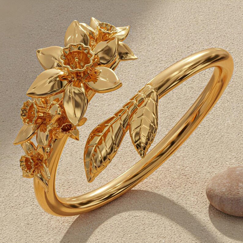 Handmade Daffodil Birth Flower Ring | 925 Sterling Silver Gold Plated ...