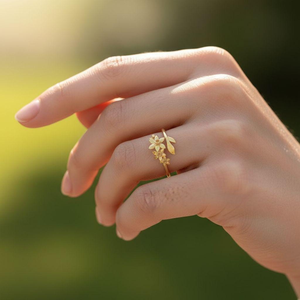 Handmade Daffodil Birth Flower Ring | 925 Sterling Silver Gold Plated ...