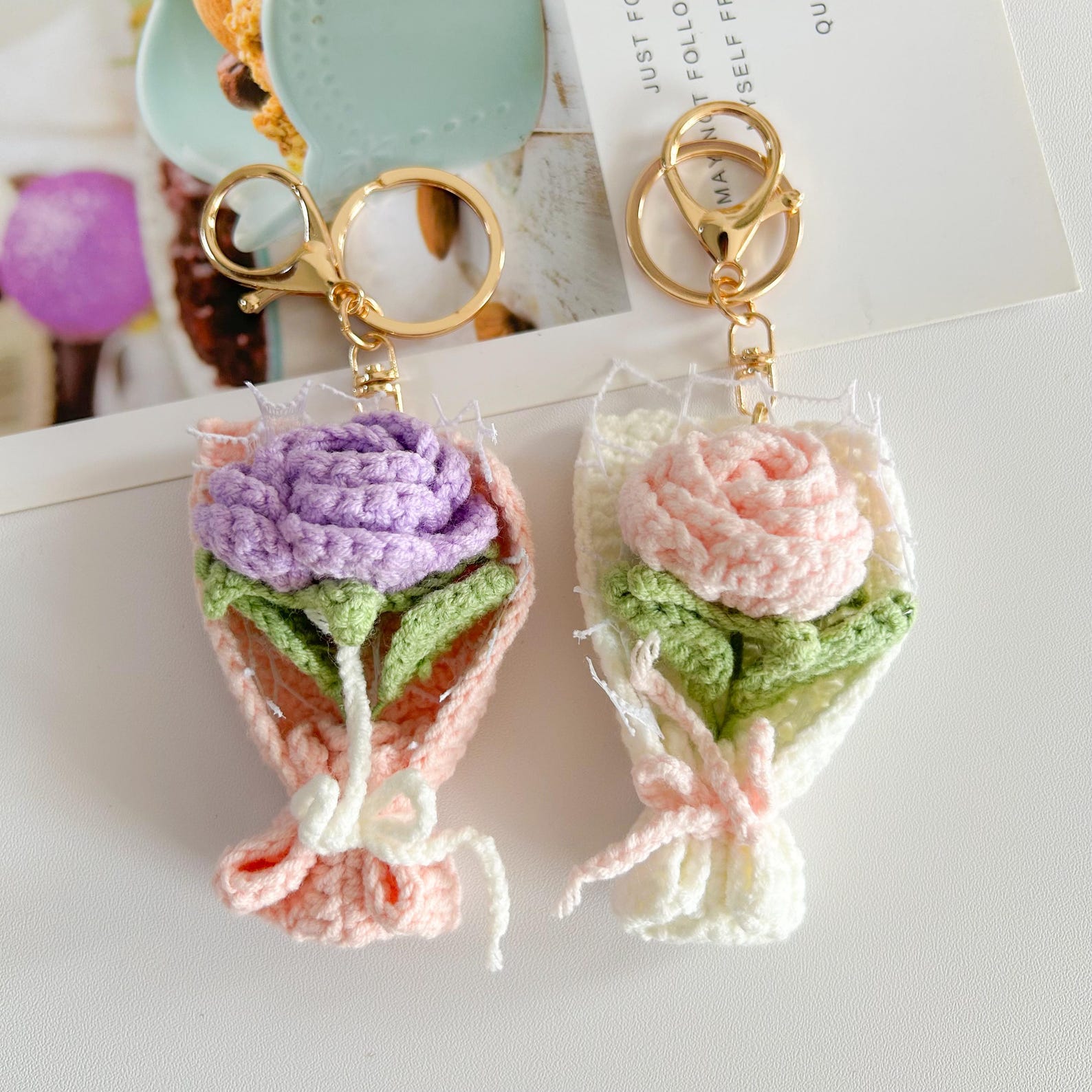 Handmade Crochet Flower Keychain – Sunflower, Tulip, or Rose Keyring ...