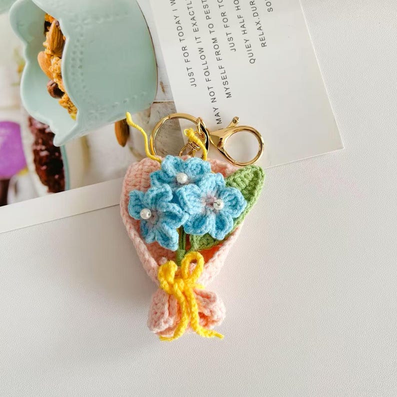Handmade Crochet Flower Keychain – Sunflower, Tulip, or Rose Keyring ...