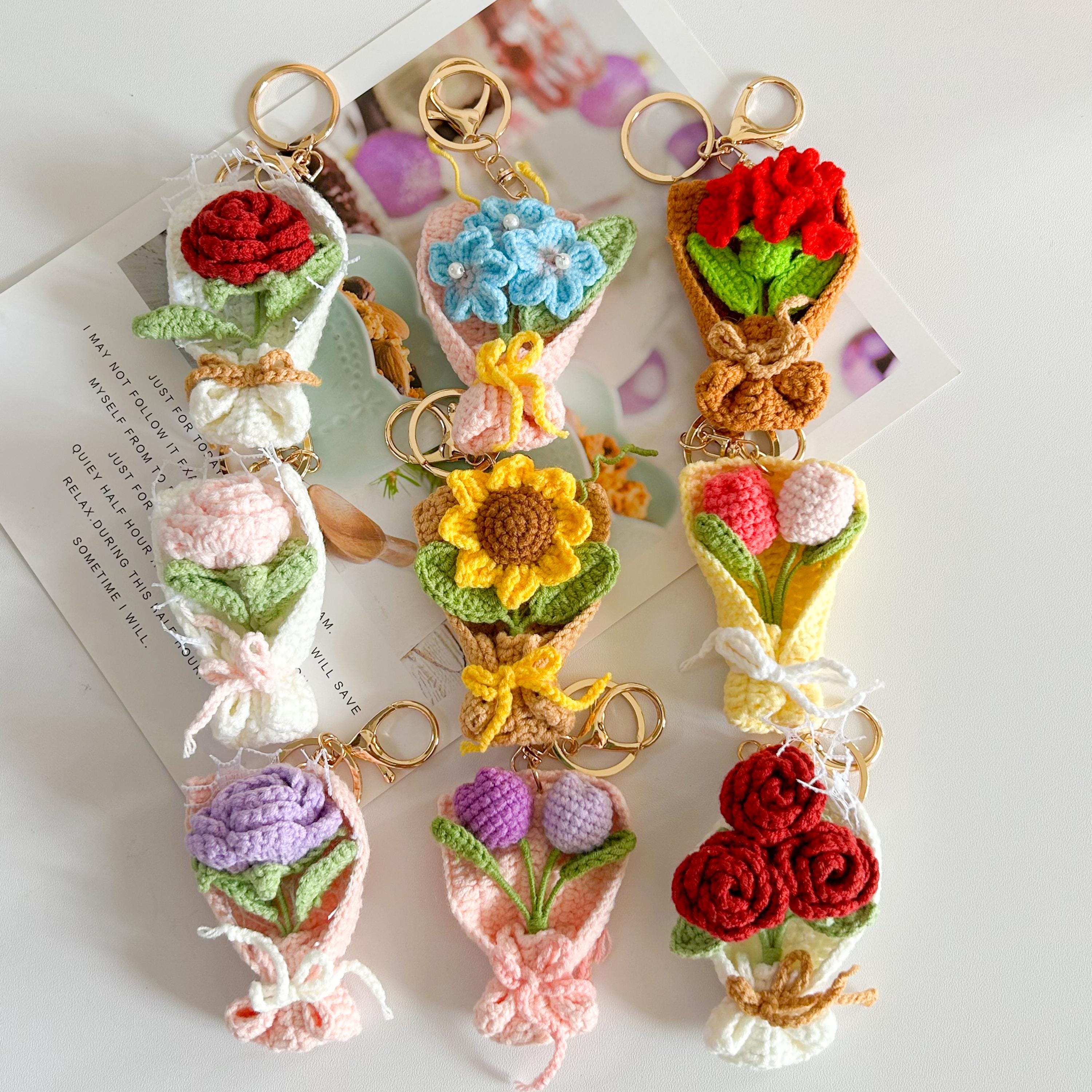 Handmade Crochet Flower Keychain – Sunflower, Tulip, or Rose Keyring ...