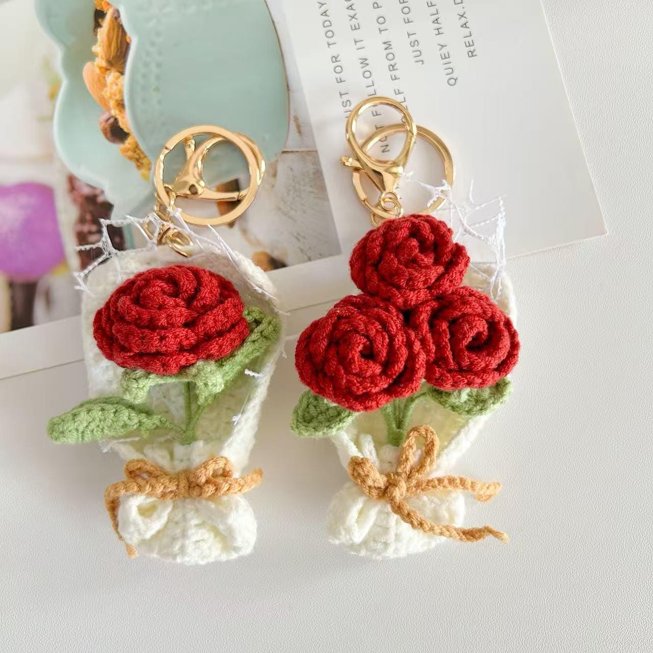 Handmade Crochet Flower Keychain – Sunflower, Tulip, or Rose Keyring ...