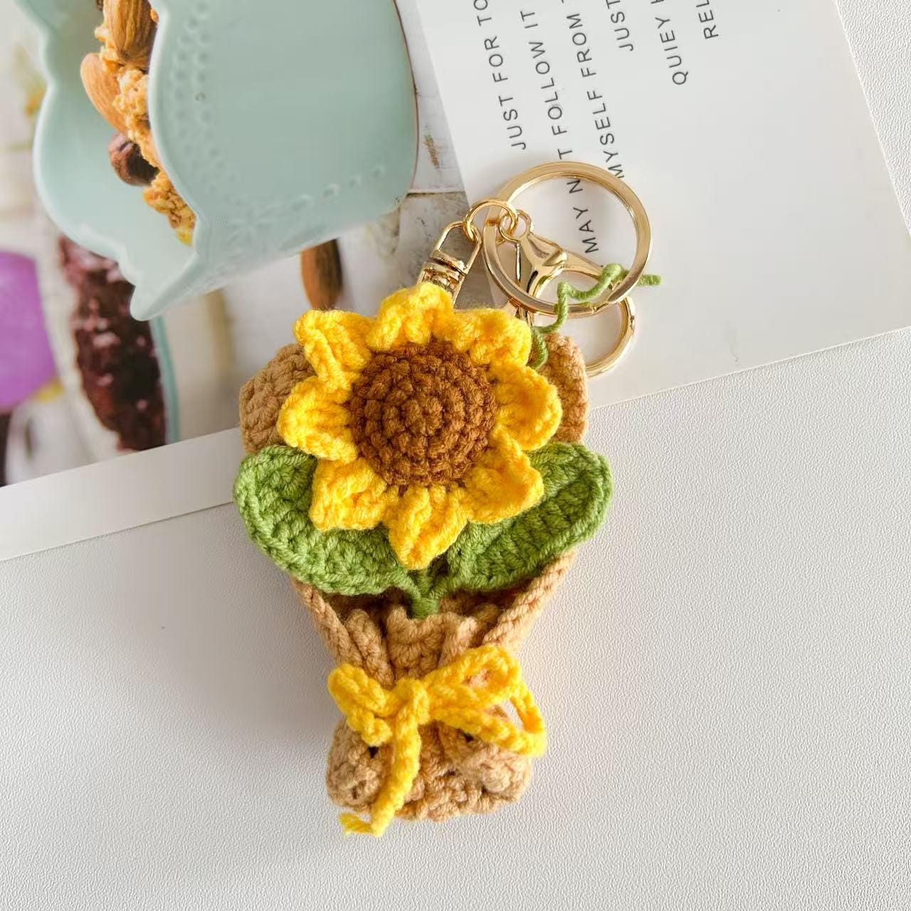 Handmade Crochet Flower Keychain – Sunflower, Tulip, or Rose Keyring ...
