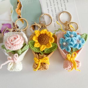 Handmade Crochet Flower Keychain – Sunflower, Tulip, or Rose Keyring ...