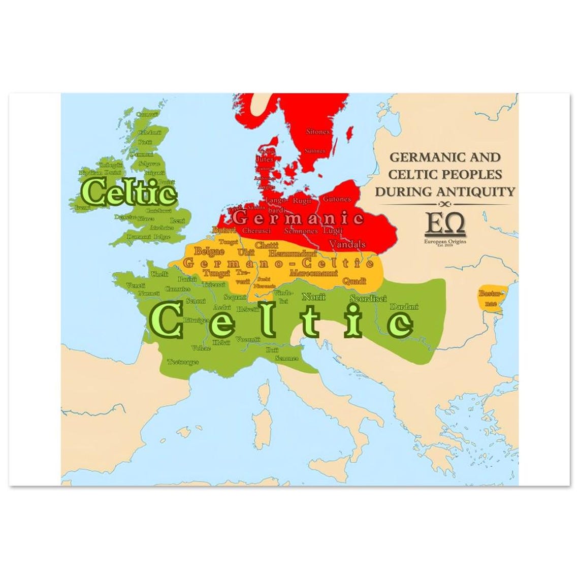 Map of Germanic and Celtic Peoples During Antiquity Print - Etsy