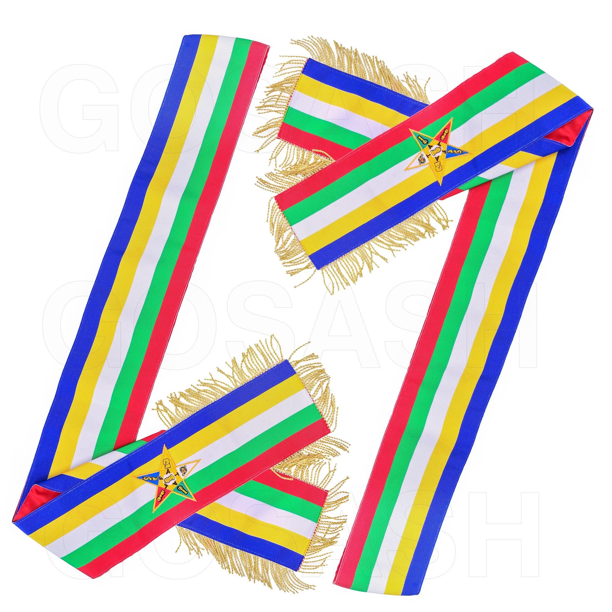 Masonic Order of Eastern Star OES Sash Five Color With Soft Gold Fringe ...