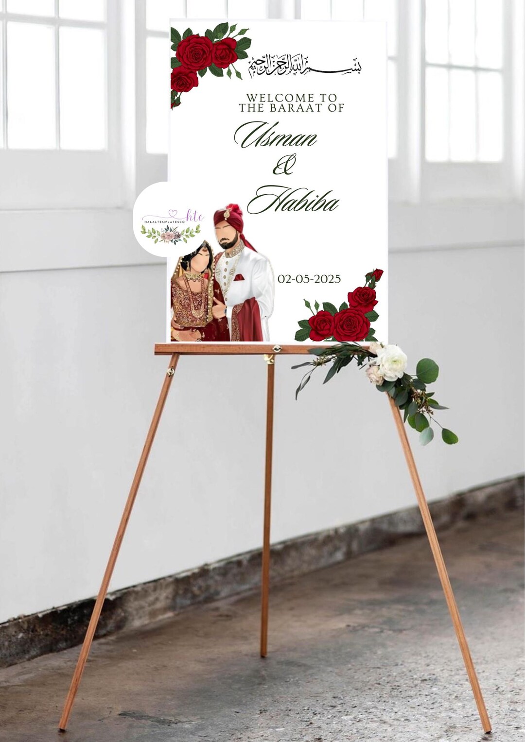 Editable Baraat Welcome Sign Colorful Red Floral Walima Engagement ...