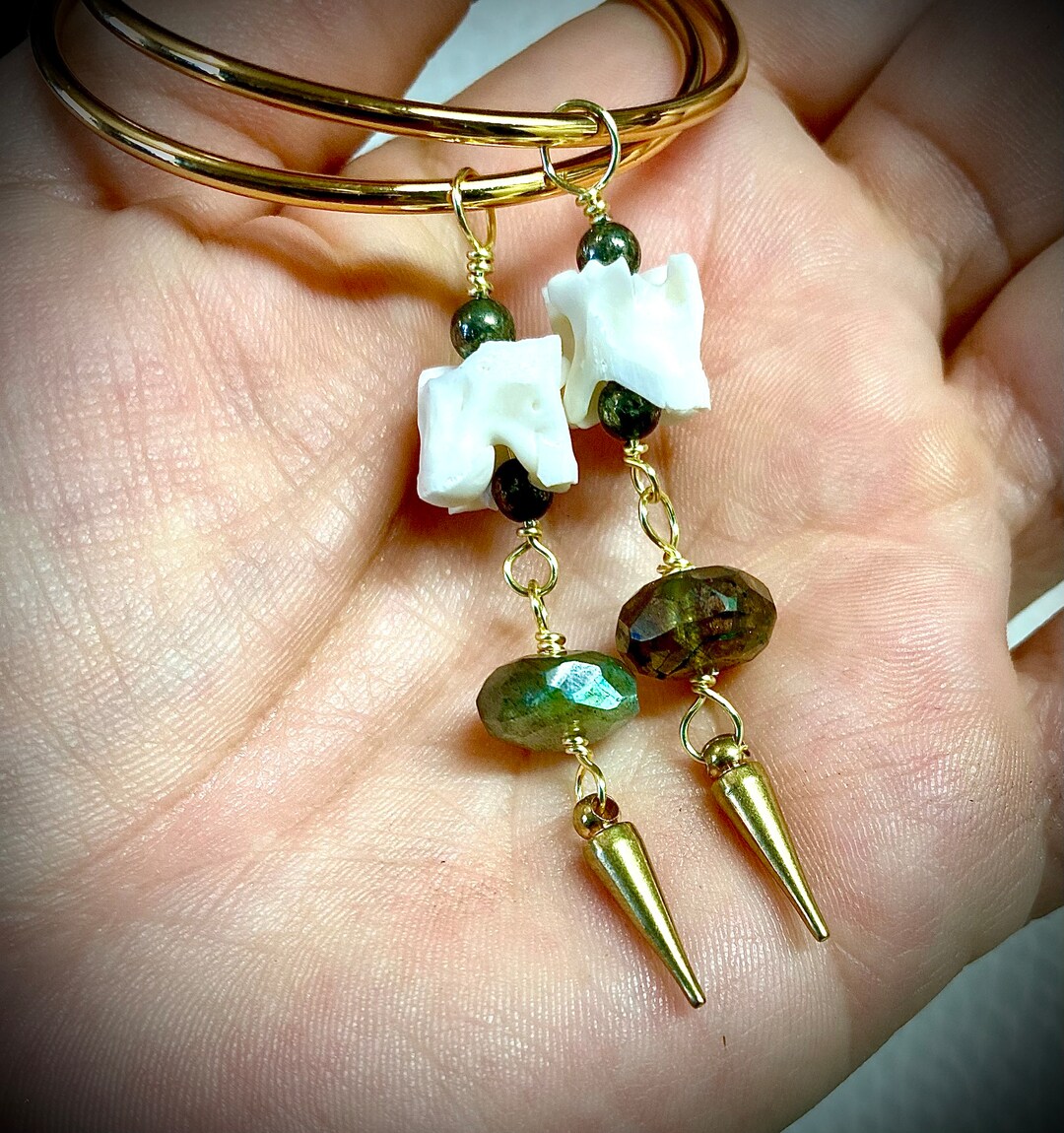Python Vertebrae With Labradorite and Pyrite Spike Earrings - Etsy