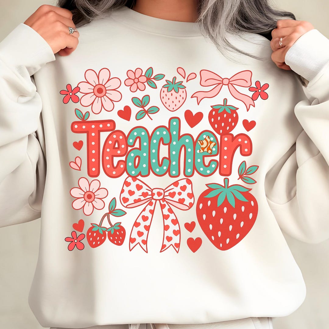 Retro Strawberry Teacher Floral Png, Teacher Summer Png, Back to School ...