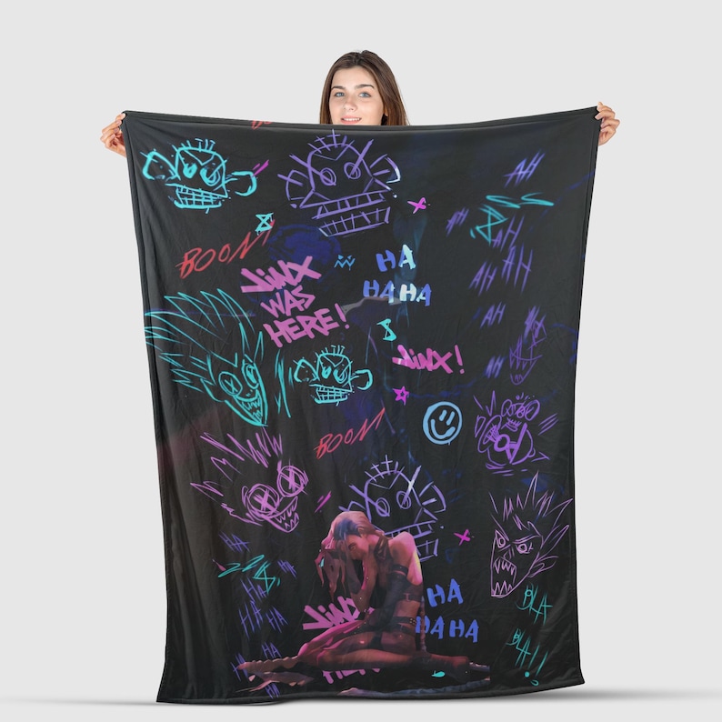 Jinx Arcane Blanket, Arcane Lol Movie Blanket, Jinx Vi Viktor Blanket, Game Lover Gift ...