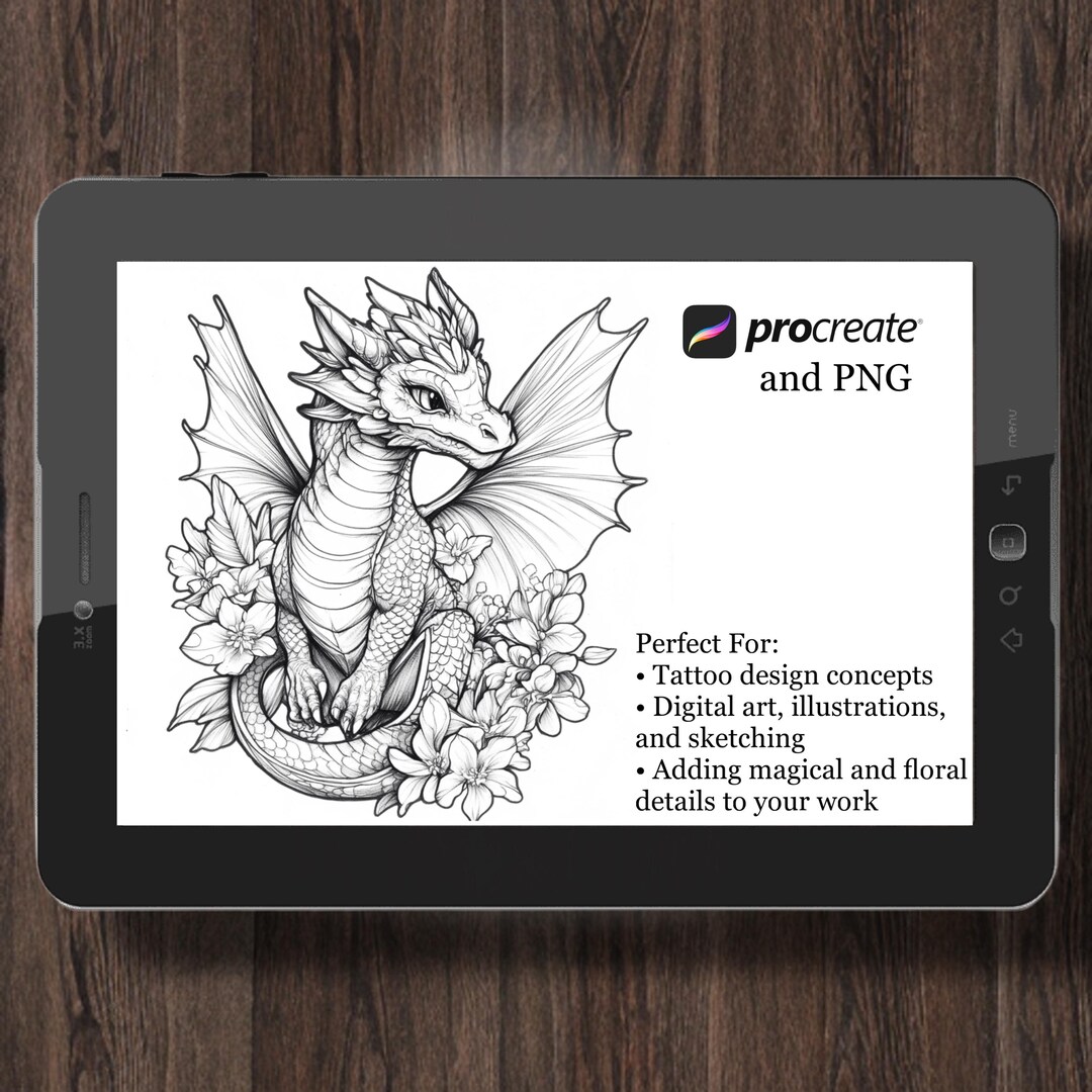 Procreate Floral Dragon , Tattoo Design, Procreate Brushes, Dragons ...