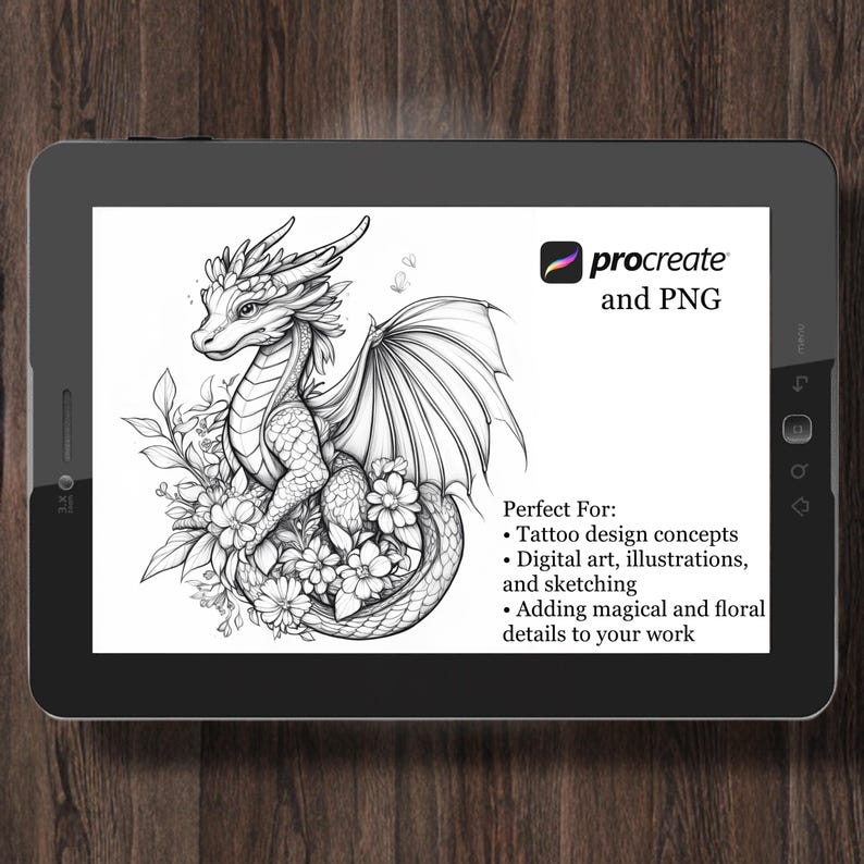 Procreate Floral Dragon , Tattoo Design, Procreate Brushes, Dragons ...