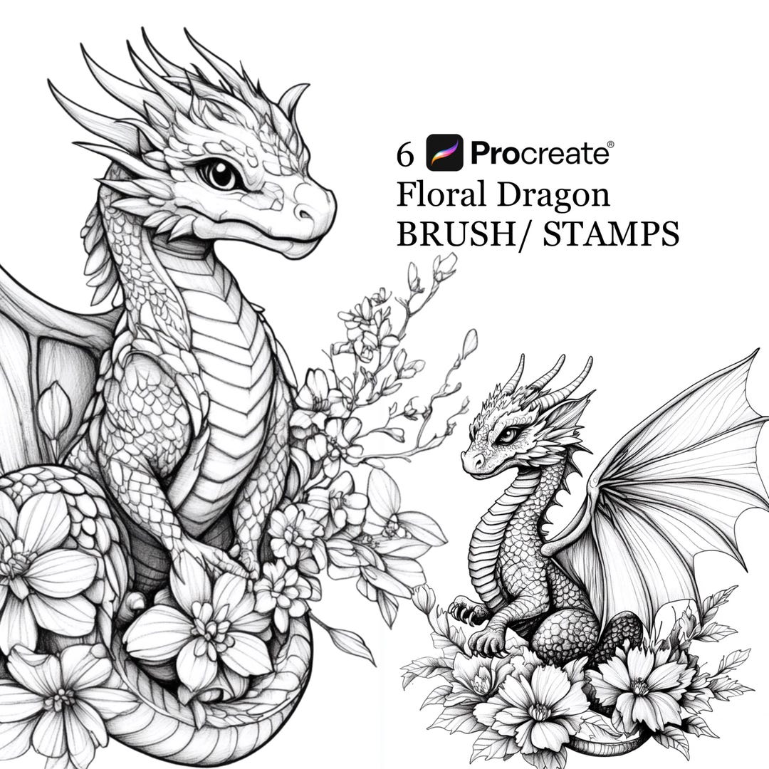 Procreate Floral Dragon Stamp Set, Tattoo Design, Procreate Brushes ...
