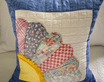 Farmhouse Upcycled Vintage Quilt Pillow Cover, Antique Quilt, 16x16 Pillow Slipcover, Throw ...