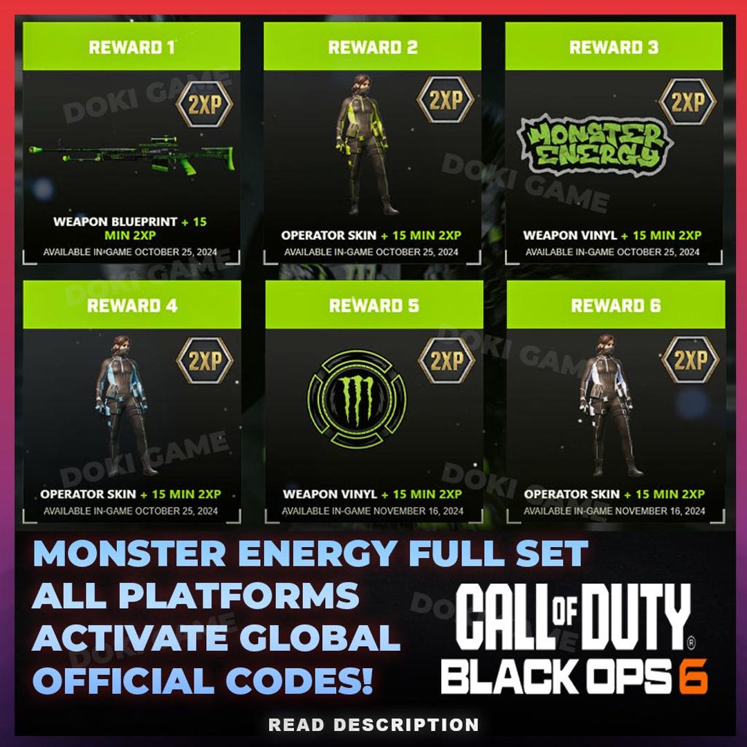 COD Black Ops 6 Monster Energy Full Bundle 90 Mins XP Bonus - Etsy Canada