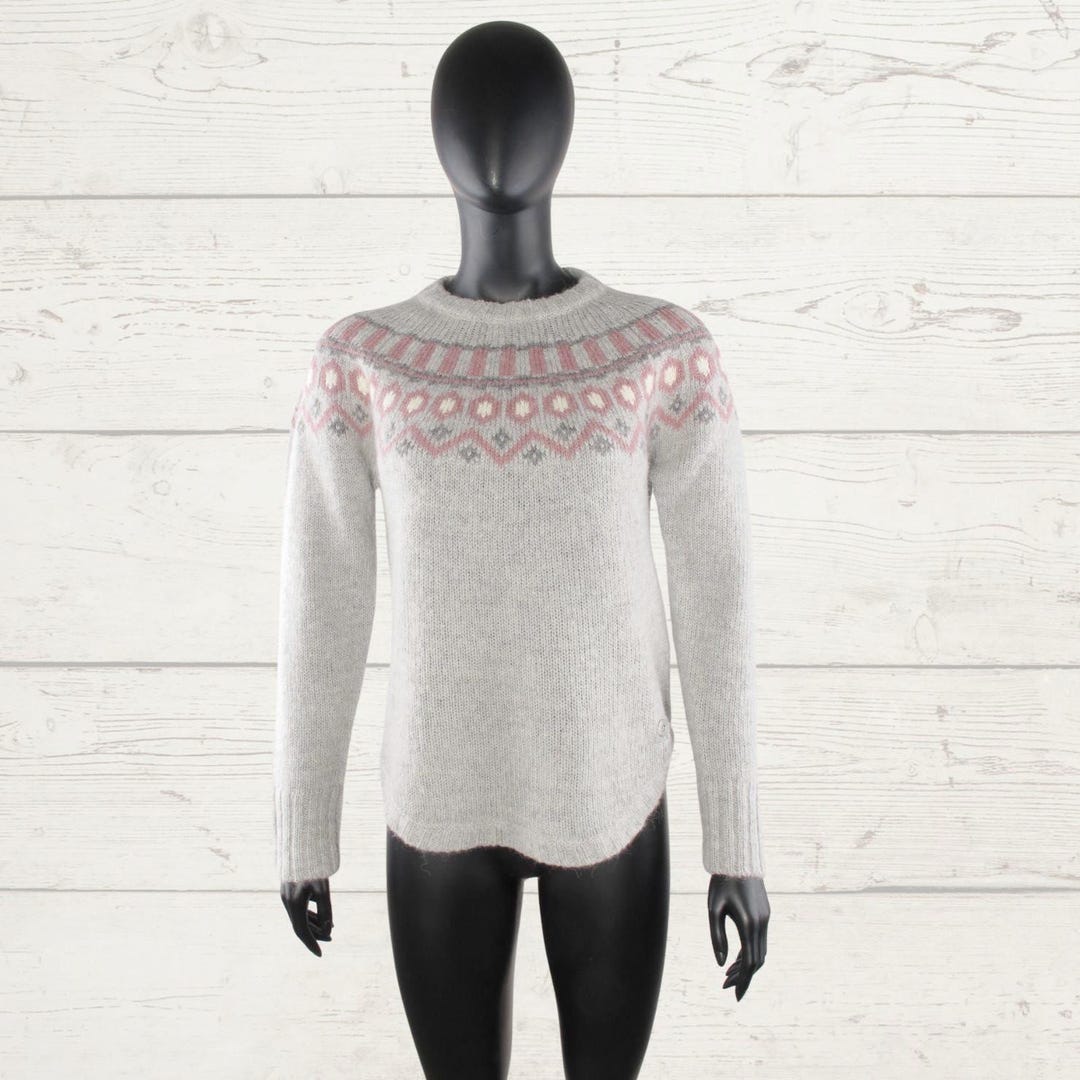 KARI TRAA Women's Grey Nordic Knit Wool Blend Jumper Pullover Sweater M ...