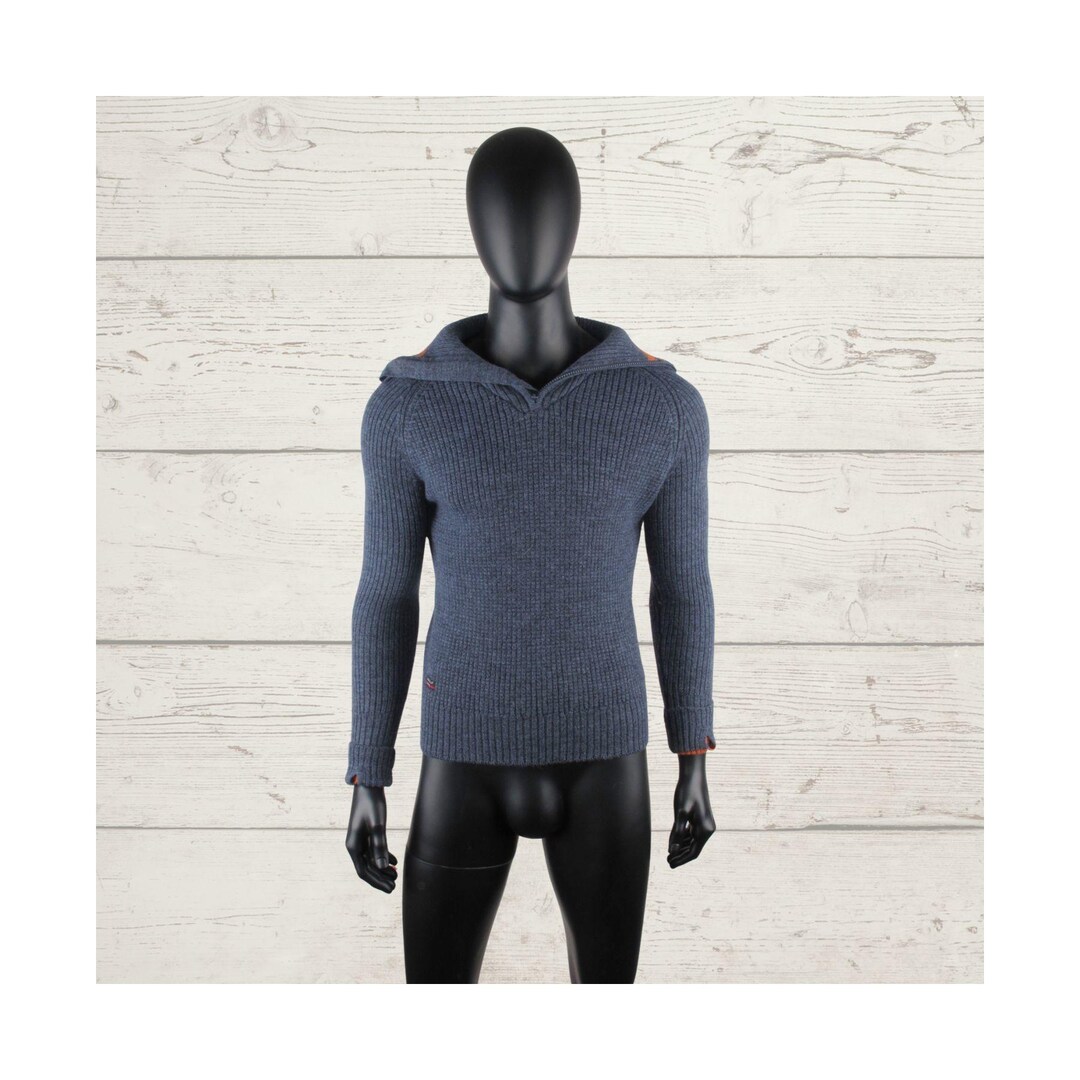 DEVOLD Men's Varde 1/4 Zip Neck Blue Pullover Sweater Jumper 100% Wool ...