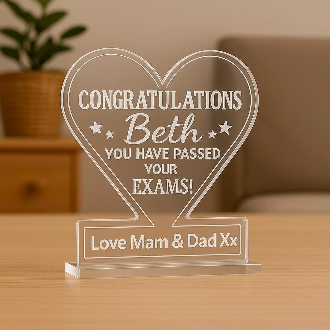 Personalised Congratulations Acrylic Plaque – Clear Heart Shaped Gift ...