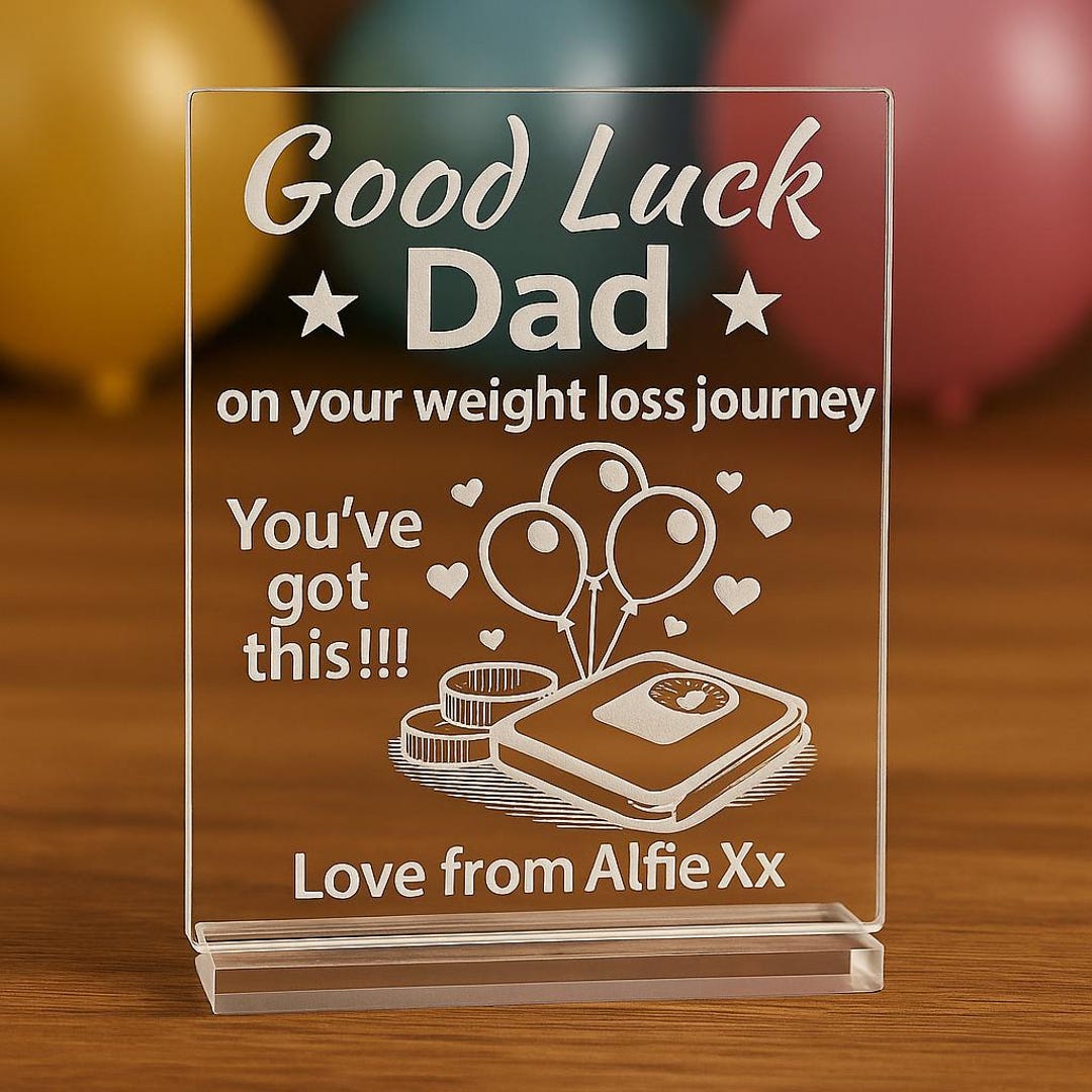 Personalised Good Luck Weight Loss Plaque – Custom Engraved Acrylic ...