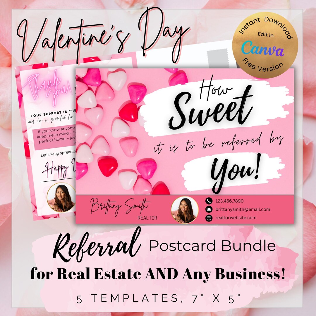 Real Estate/any Business Valentine's Day Thank You Referral Postcard ...