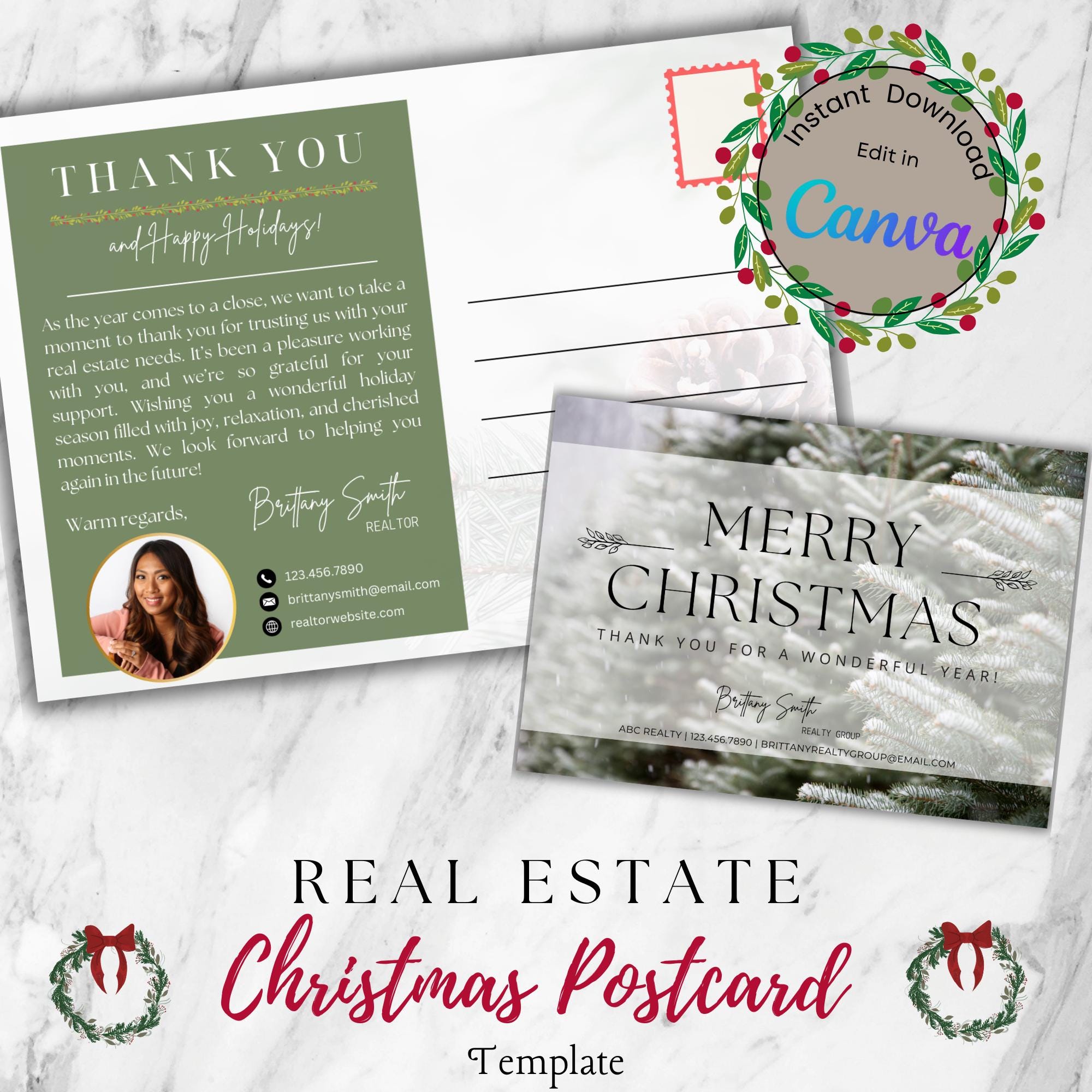 Merry Christmas Holiday Realtor Client Thank You Postcard Template ...