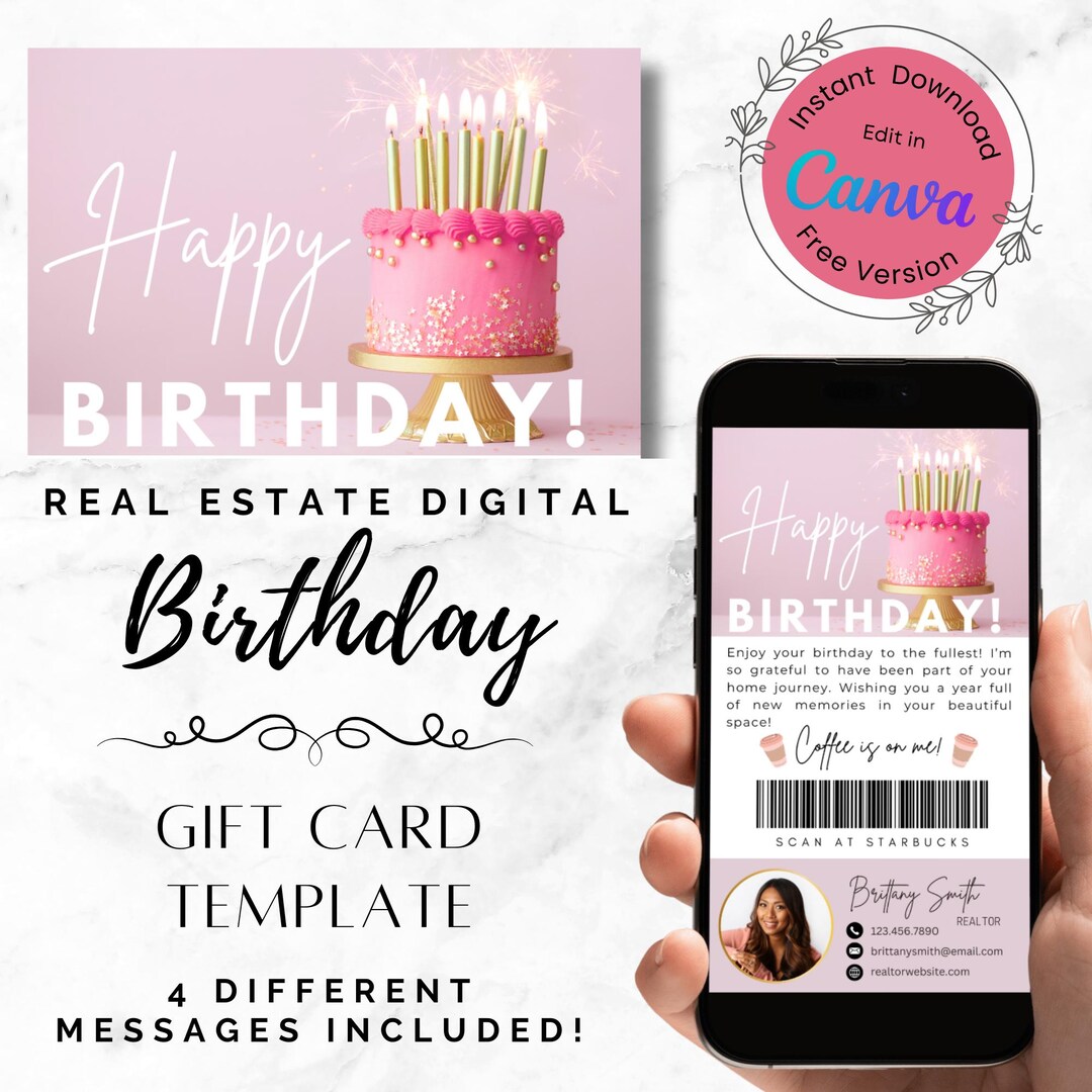 Real Estate Agent Textable Digital Happy Birthday Starbucks Coffee Gift ...