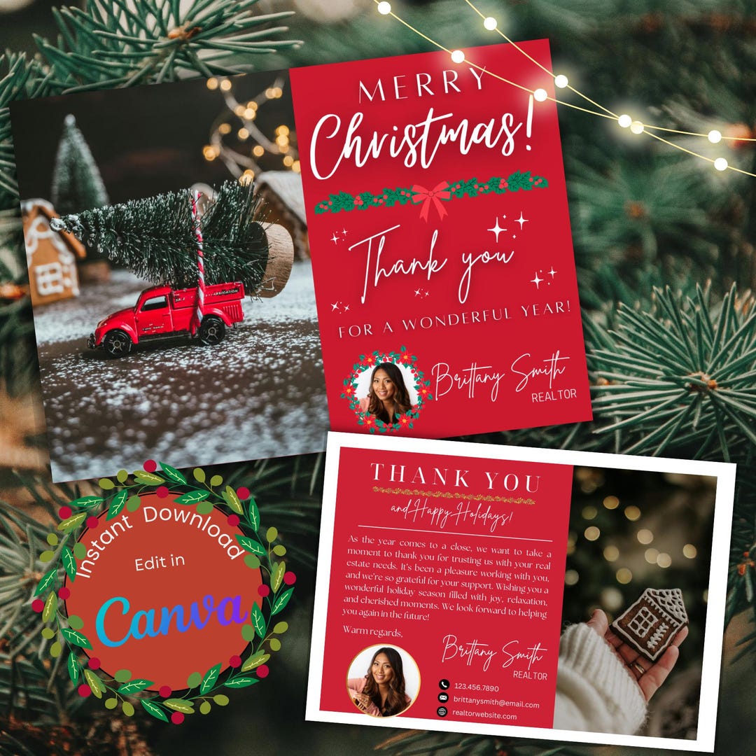 Merry Christmas Holiday Realtor Client Thank You Postcard Template ...