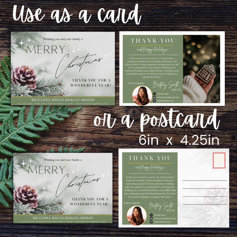 Merry Christmas Holiday Realtor Client Thank You Postcard Template ...