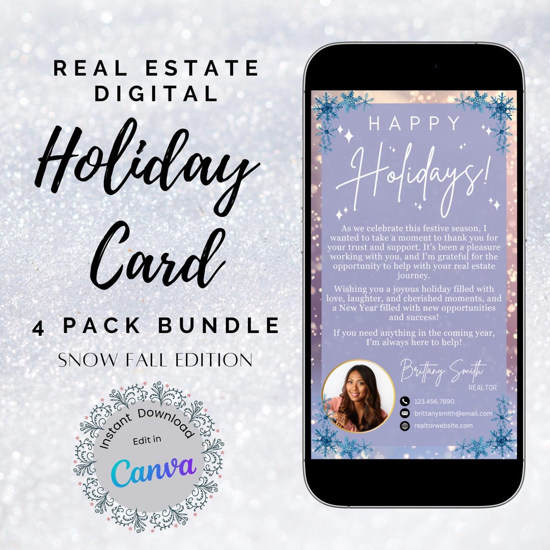 Realtor Digital Happy Holidays Marketing Business Card Winter Bundle ...