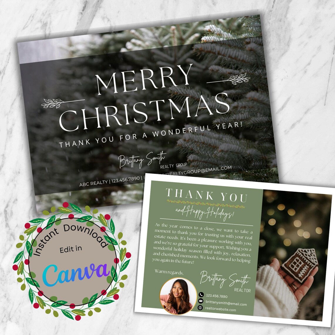 Merry Christmas Holiday Realtor Client Thank You Postcard Template ...
