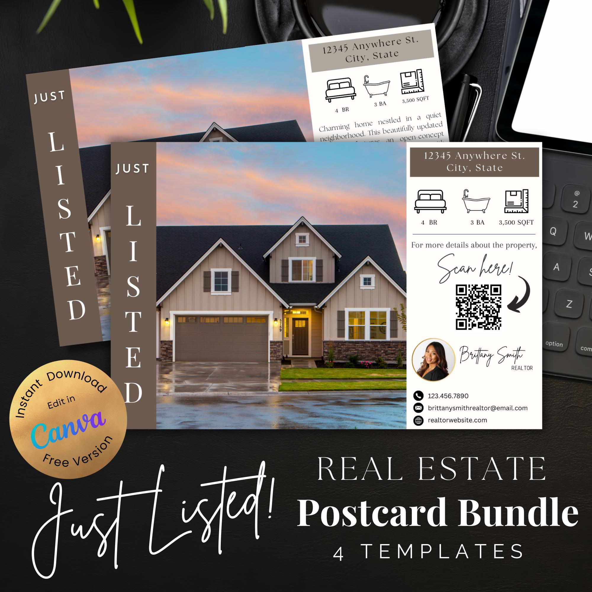Just Listed Real Estate Agent Postcard Bundle, Luxury Realtor New ...