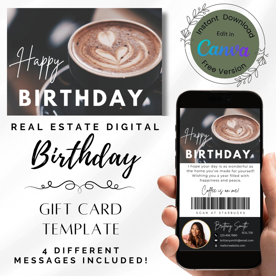 Real Estate Agent Textable Digital Happy Birthday Starbucks Coffee Gift ...