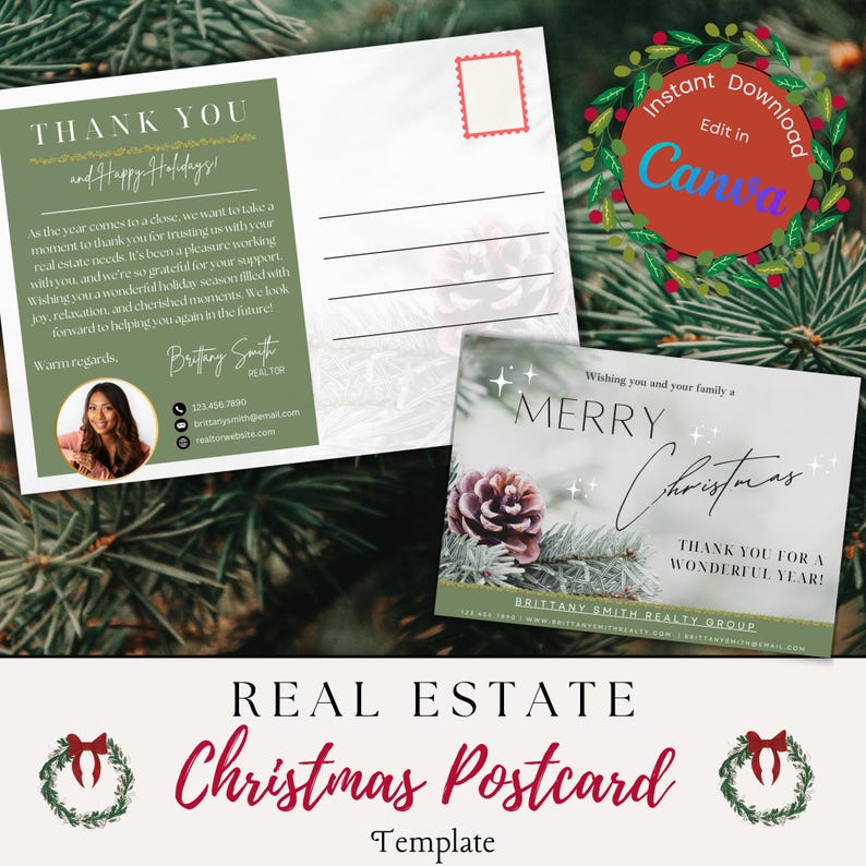 Merry Christmas Holiday Realtor Client Thank You Postcard Template ...