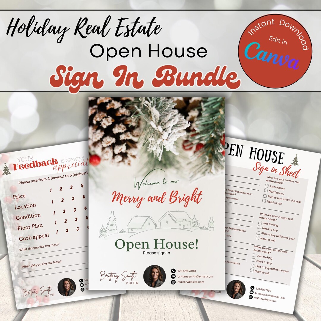 Christmas Real Estate Open House Bundle | Holiday Open House Sign in ...
