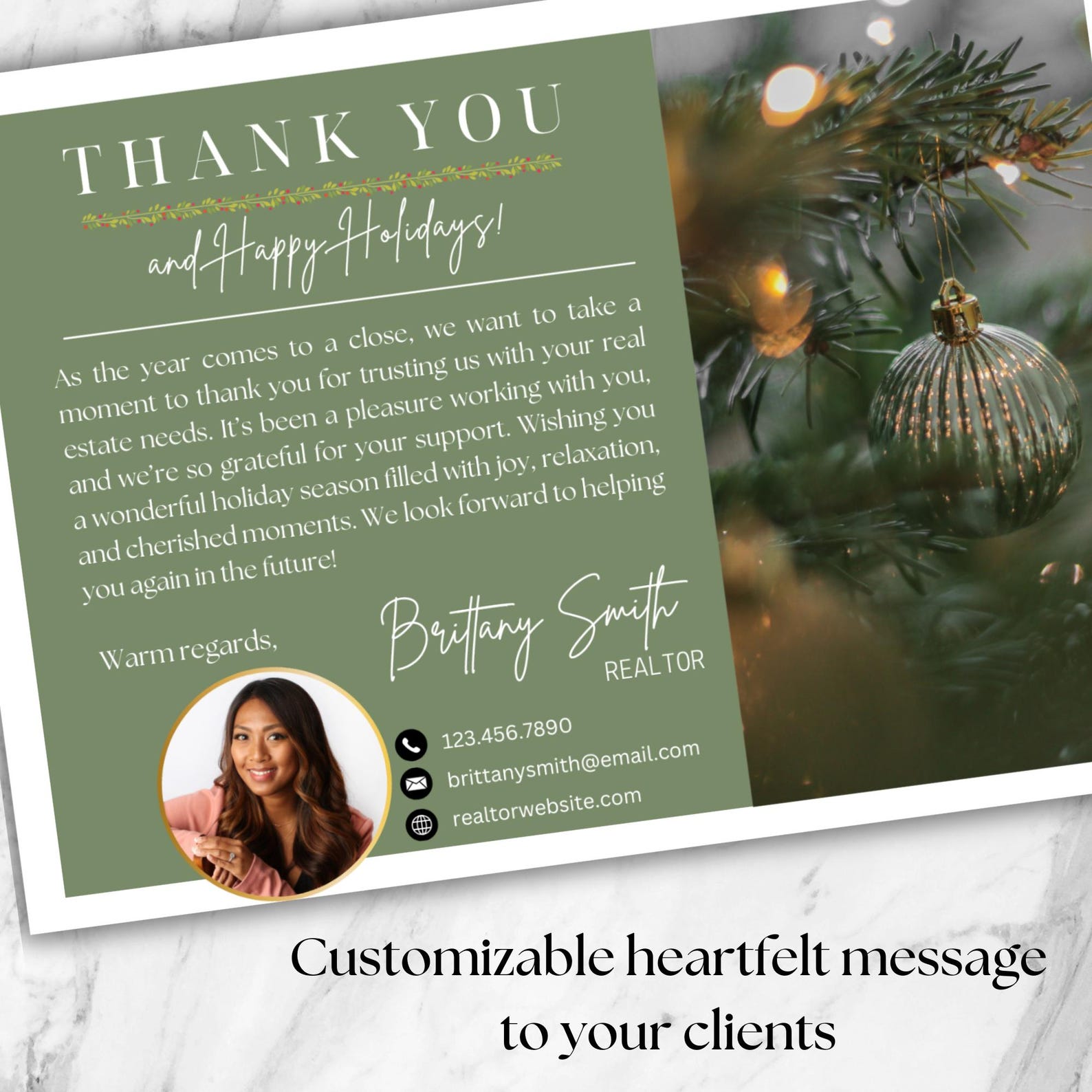 Merry Christmas Holiday Realtor Client Thank You Postcard Template ...