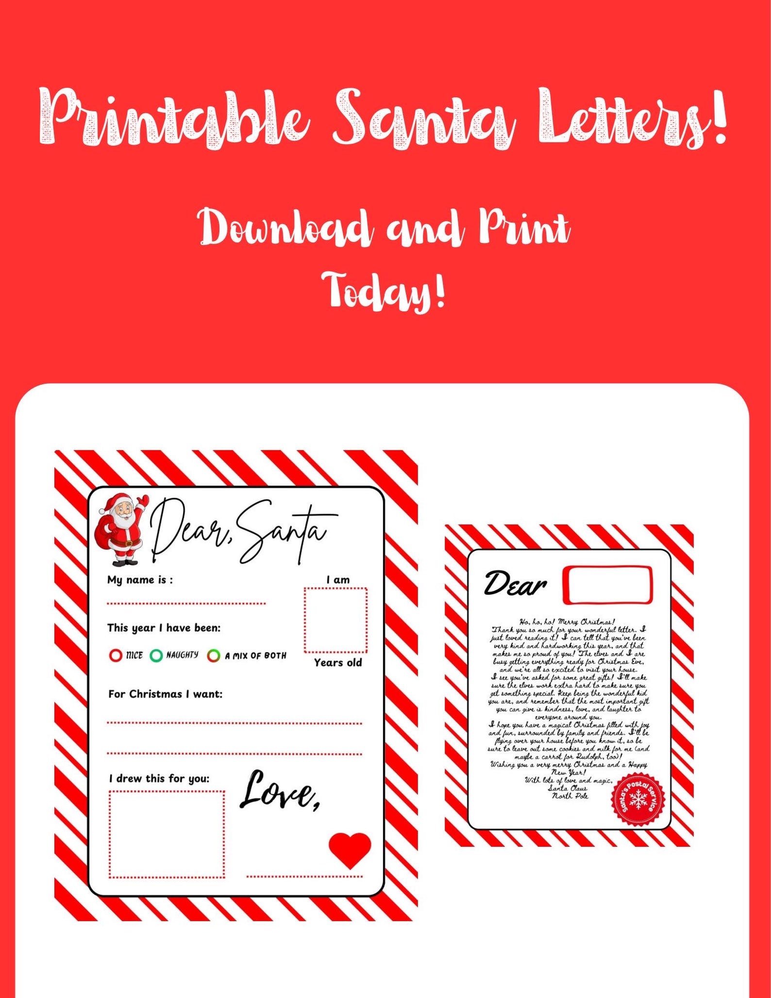 Letter to Santa Printable, Kids Letter to Santa, Letter From Santa - Etsy