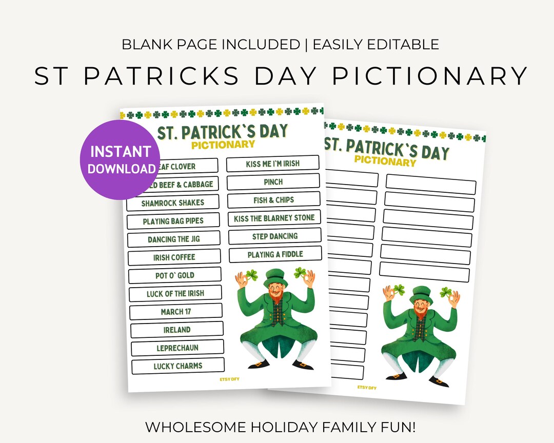 St. Patrick’s Day Pictionary Game | Printable Party Activity ...