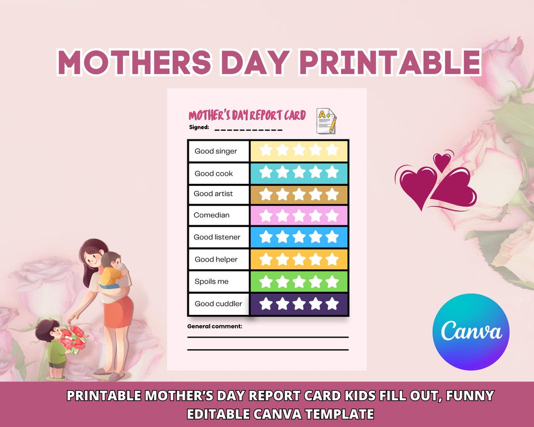 Mother’s Day Report Card Template | Funny Mom Gift From Kids ...