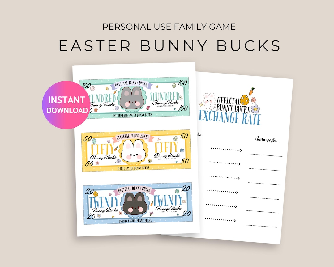 Bunny Bucks Printable Easter Play Money, Kids Reward Coupons, Egg Hunt ...