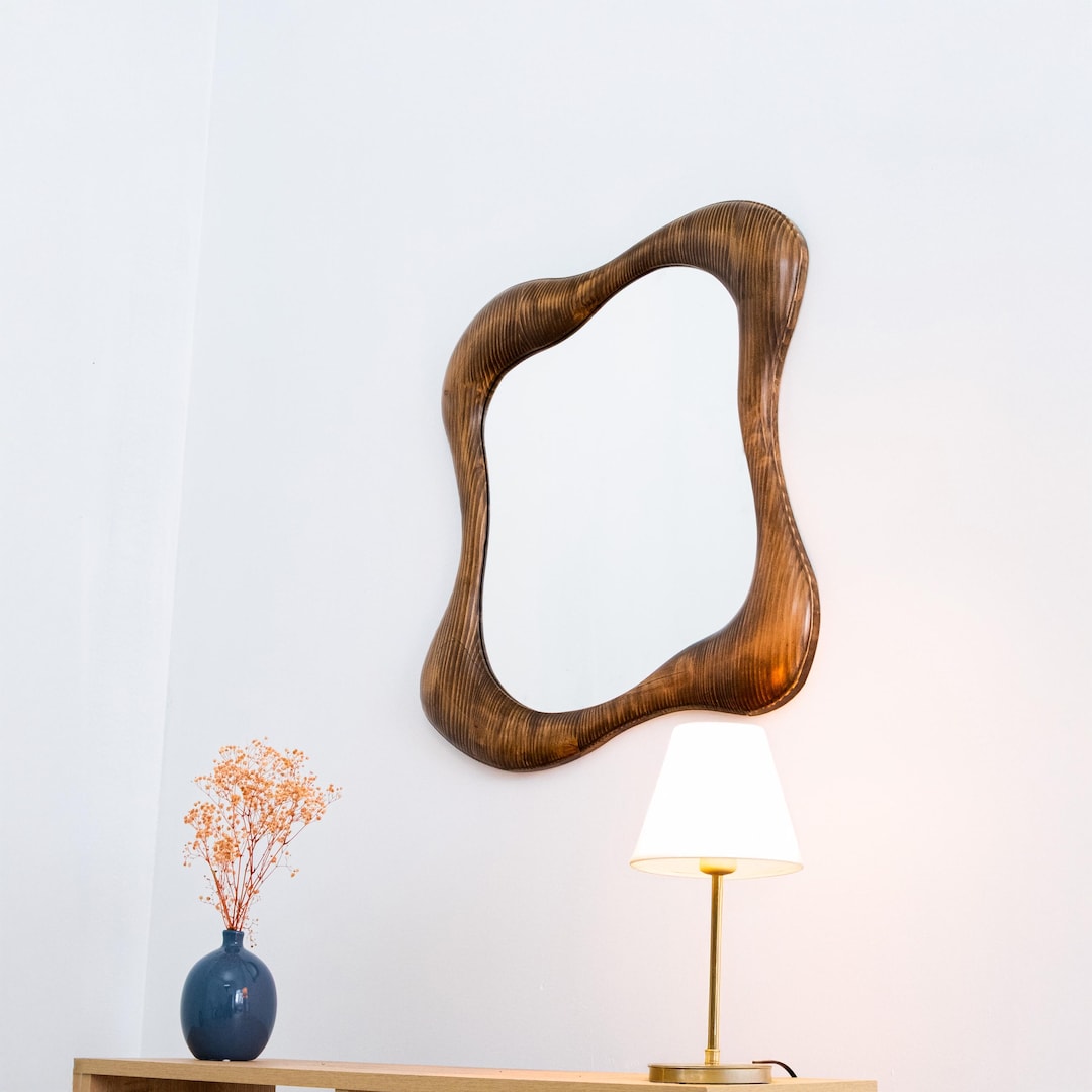Asymmetric Wood Mirror , Walnut Wooden Mirror , Recycled Wood Mirror ...